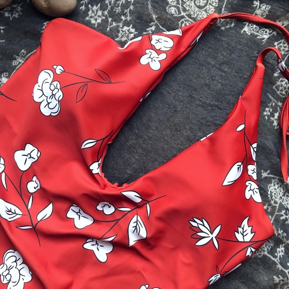 Swim | Padded Deep Red Floral Print Onepiece Swimsuit | Poshmark